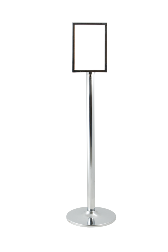 Signage Stand Chrome A4 - 1.2m h | Social Event Hire