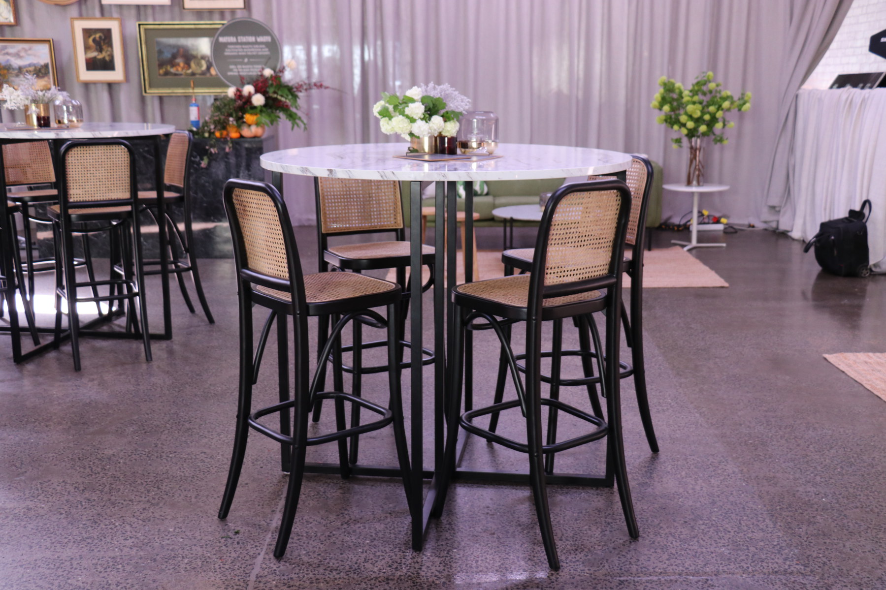 Optical Bar Table Round White Marble | Social Event Hire