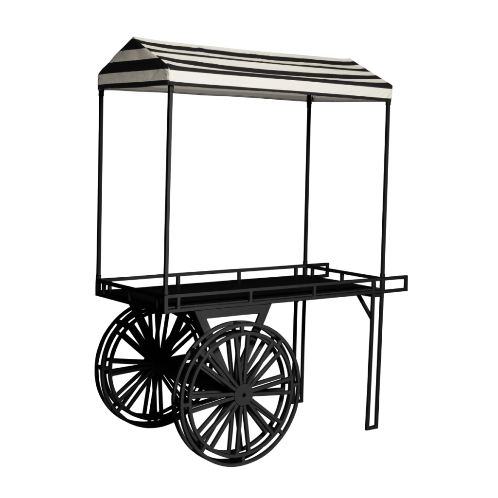 Flower Cart Black with Roof Canopy - Stripe | Social Event Hire