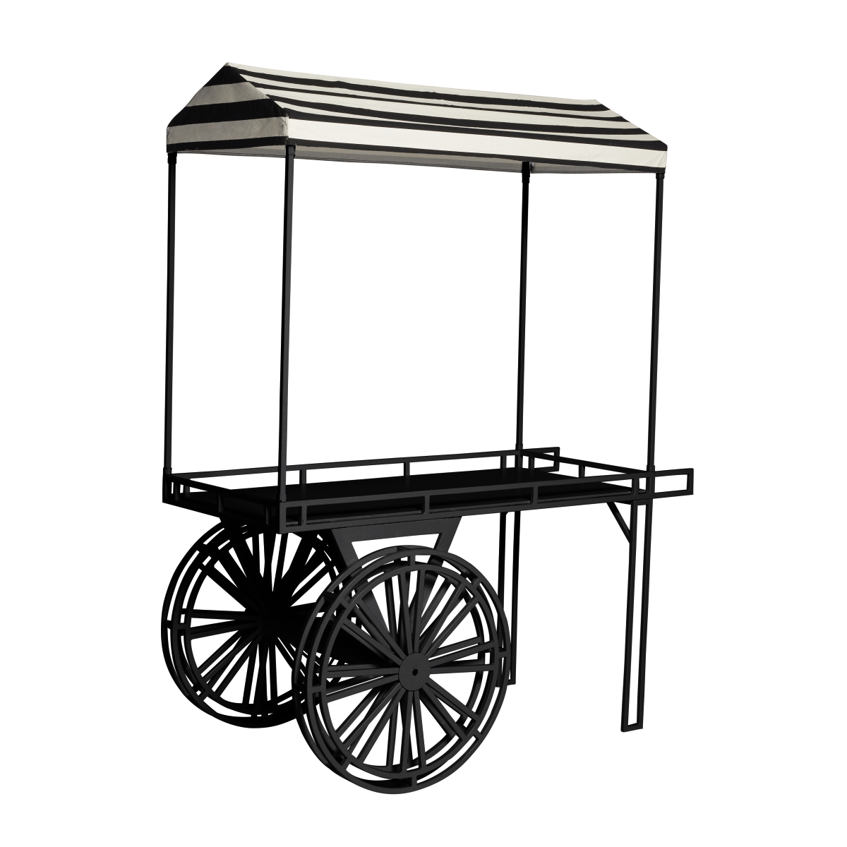 Flower Cart Black with Roof Canopy - Stripe | Social Event Hire